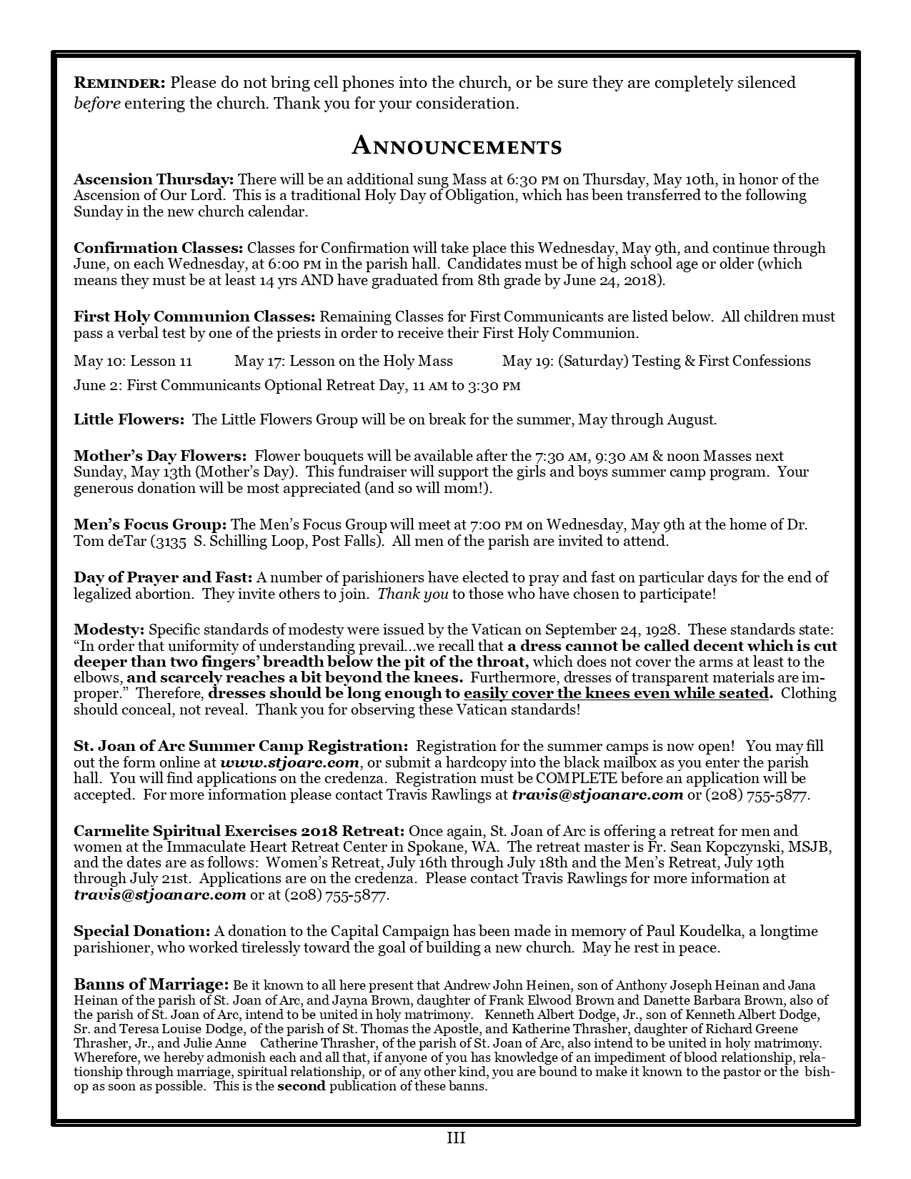Bulletin 5 6 18 3 St Joan Of Arc Catholic Church